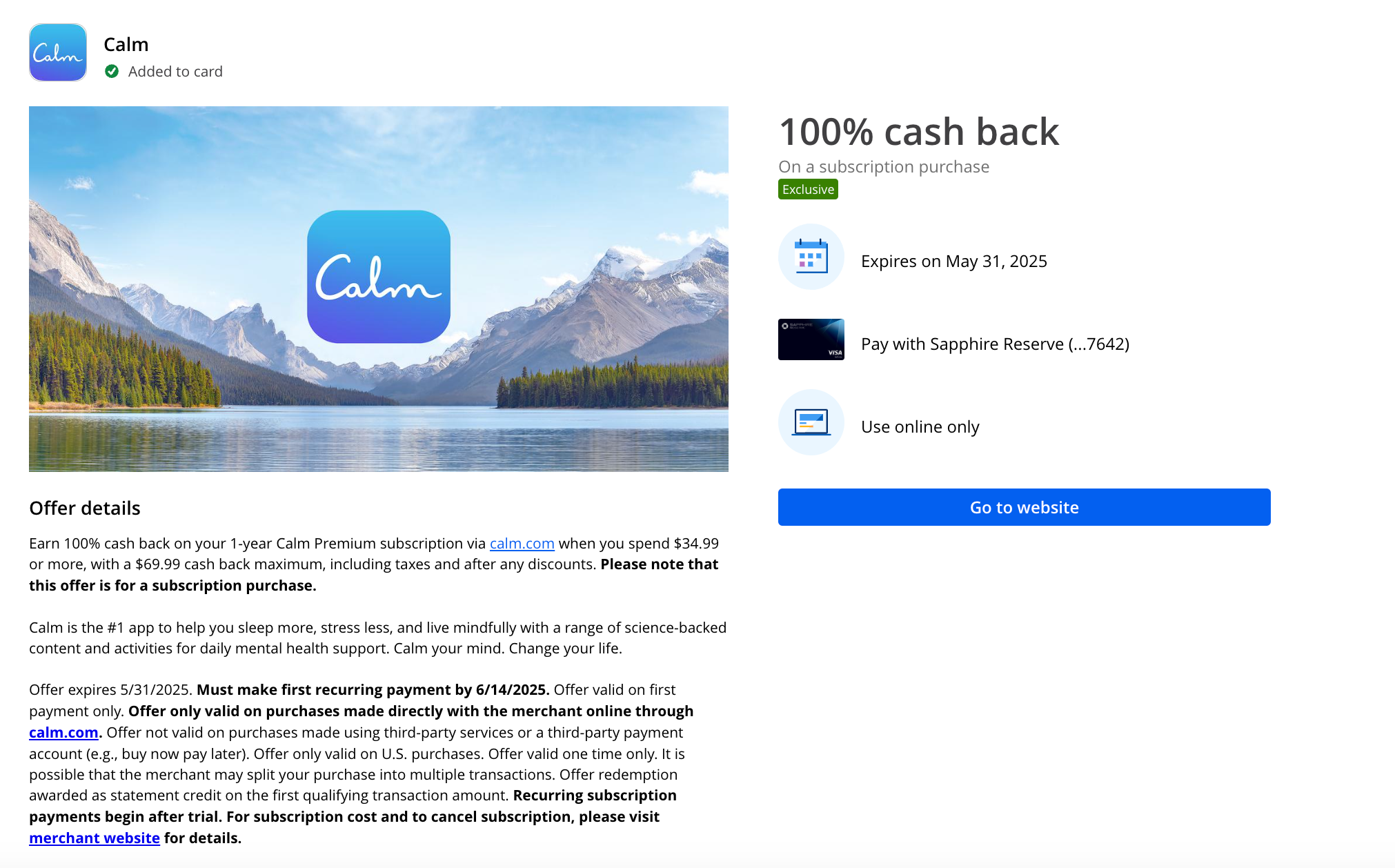Free Calm app deal for Chase Sapphire Reserve and Preferred cardholders - The Points Guy